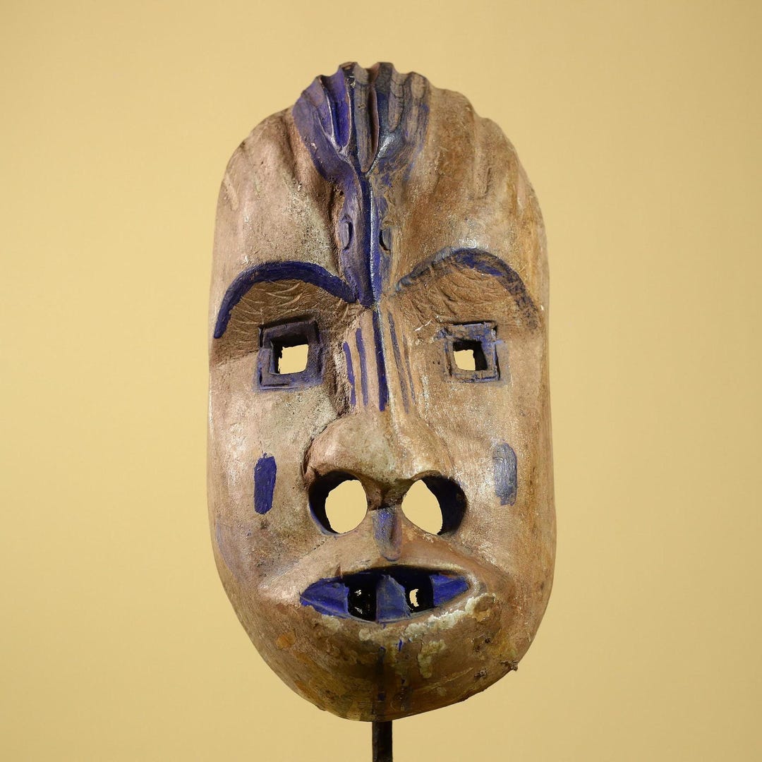 Vintage African Dan Gio Mask, Carved Wood With Blue Pigments - Etsy ...
