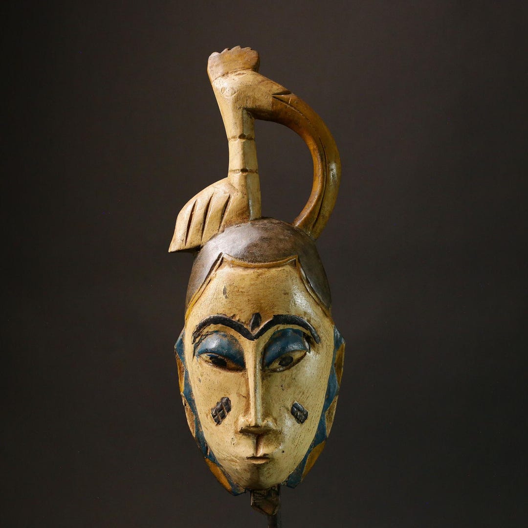 African Tribal Mask Wall Decor Guro Hand Carved Wood Mask With Fish ...
