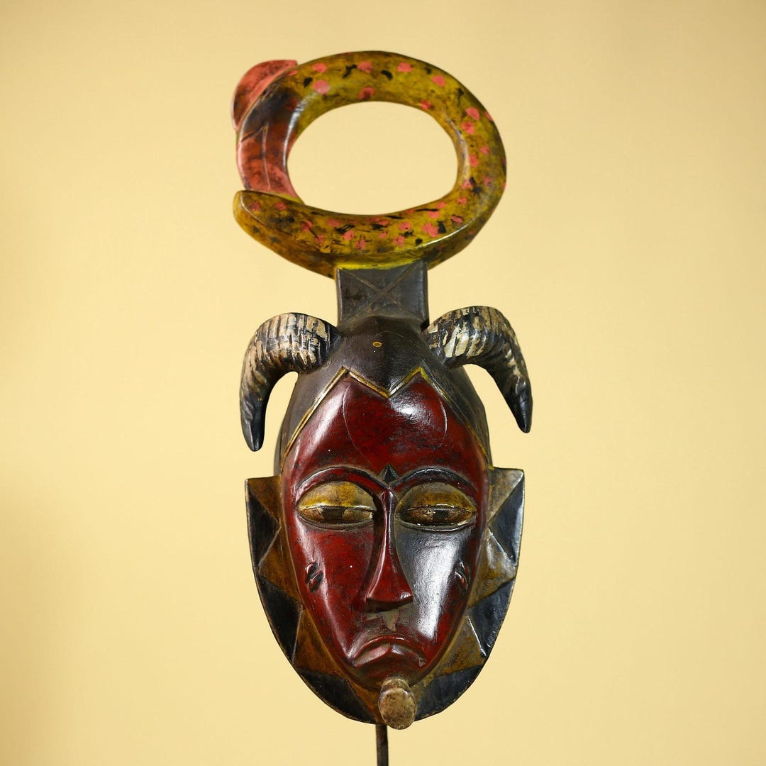 African Guro Tribal Mask Wall Art Hand Carved Serpent Crest Home Decor ...