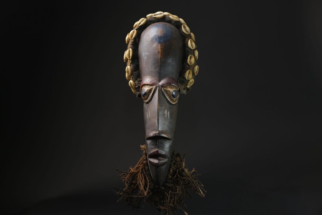 Hand-painted African Tribal Mask With Cowrie Shells and Fabric, Dan ...