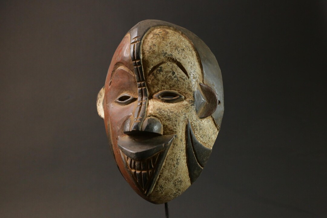 African Pende Split-face Mask | Hand-carved Wood Wall Art | Vintage ...