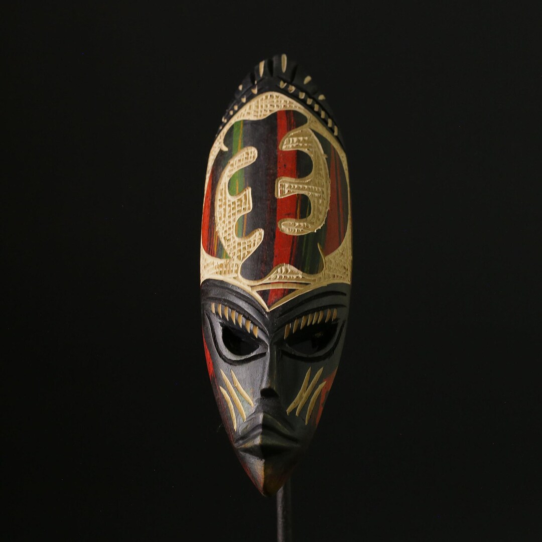 African Mask Decor | Hand Carved Wooden Wall Art | Colorful Tribal ...