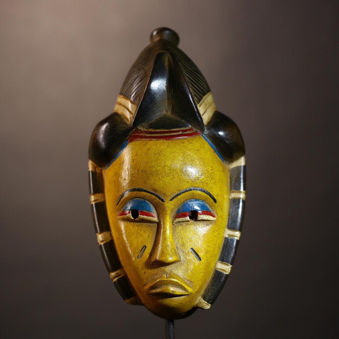 African Tribal Wall Mask Yellow Guro Carving Vintage African Art Home ...