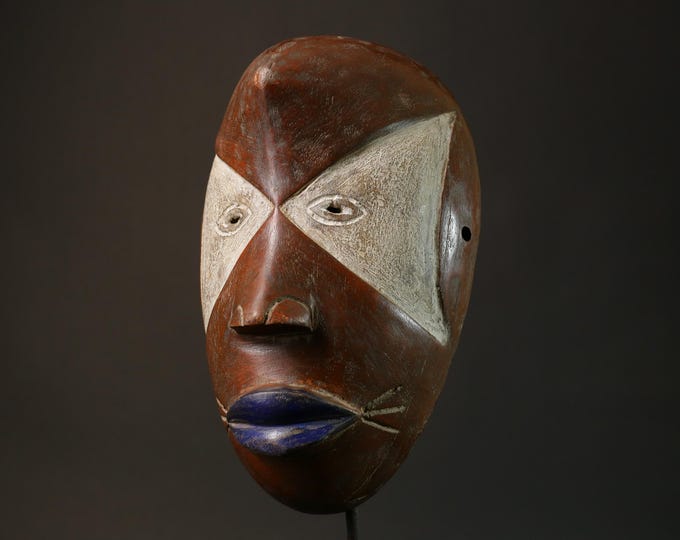 African Mask Tribal Face Wood Hand Carved Vintage Wall Hanging Lega ...