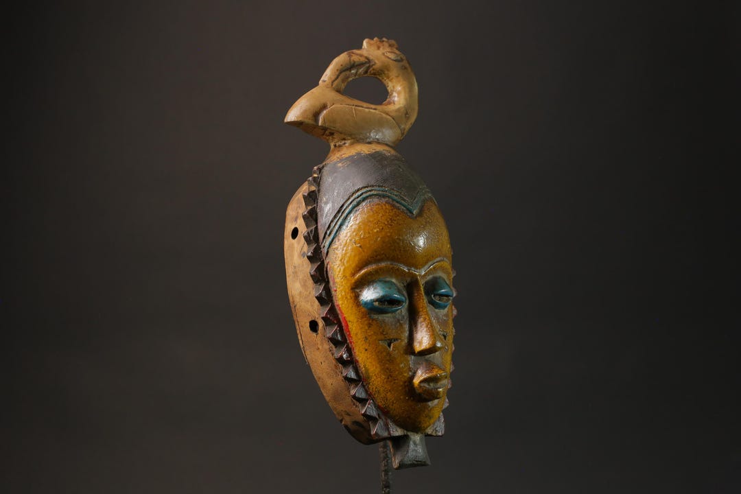 African Wood Mask Guru Mask Tribal Face Deep Yellow in Color Wall ...