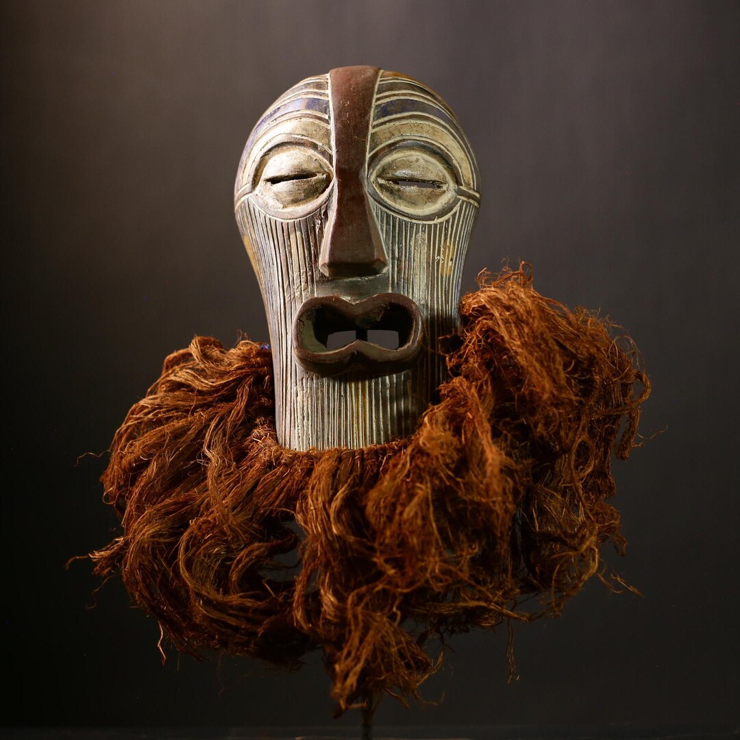 African Mask Wall Art – Songye Kifwebe Raffia Mask | Hand-carved Wood ...