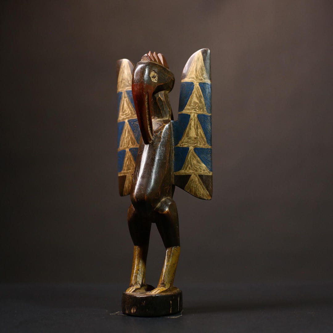 African Handmade Senufo Prosperity Bird Statue Carved Wooden Decor Art ...