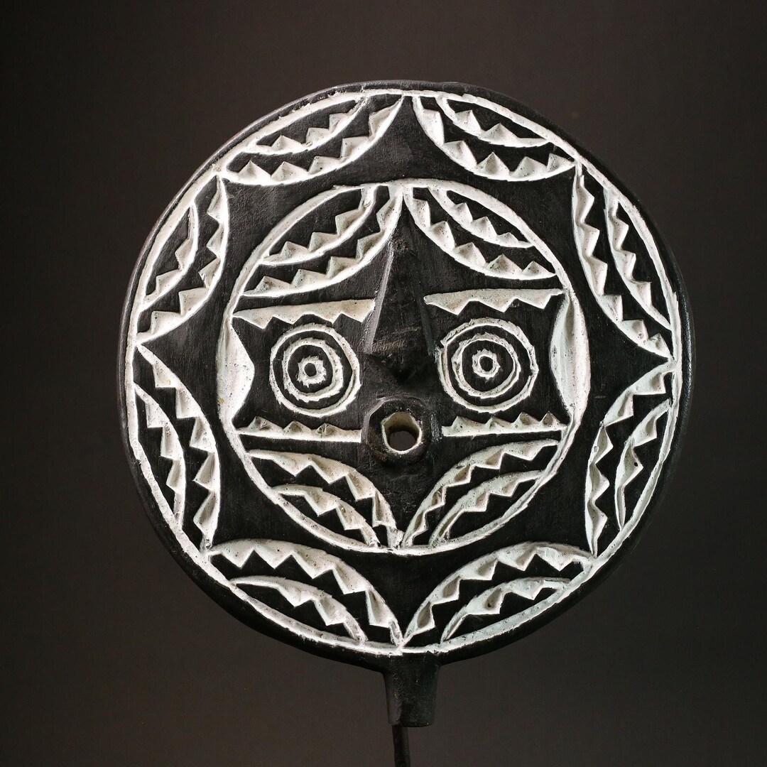 African Tribal Sun Mask Handcrafted Black and White Wall Hanging Decor ...