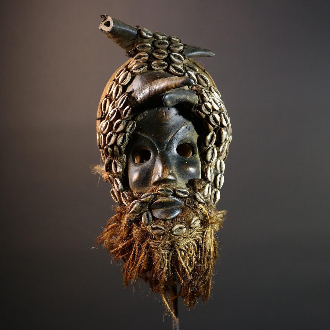 African Dan Antelope Mask Tribal Carved Wood Face Côte D’ivoire Cowrie ...