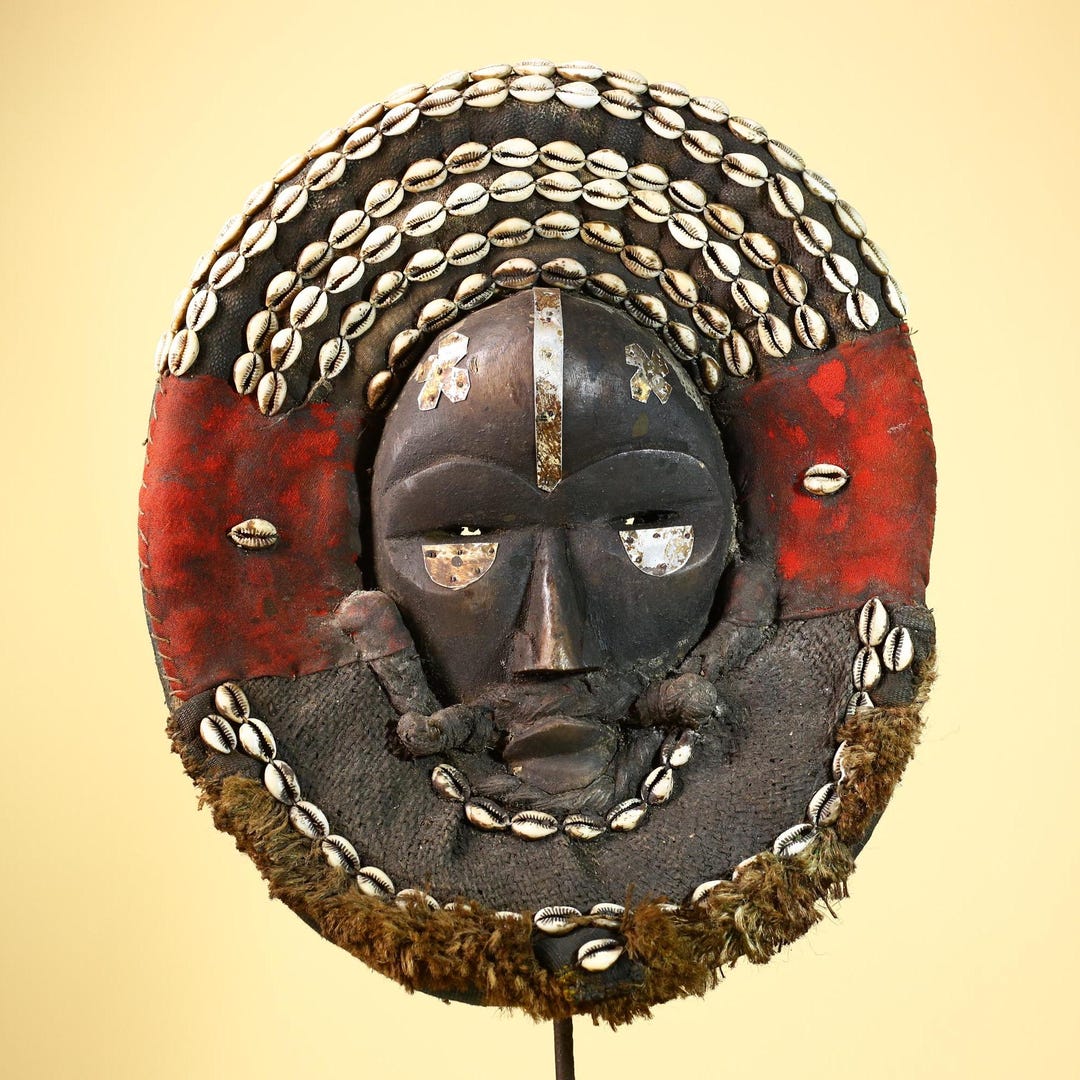 African Dan Tribal Mask Cowrie Shells Red Cloth Ceremonial Art Mask ...