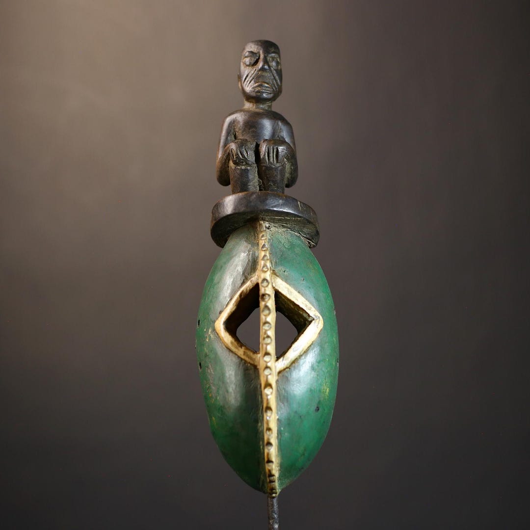 African Mask Kuyu Style Green Domed Wall Art With Diamond Shaped Cavity ...
