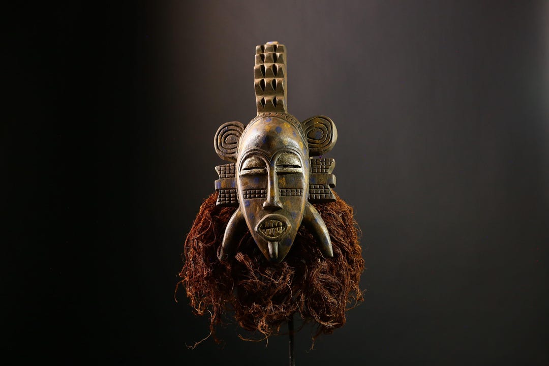 African Mask - Vintage Hand-carved Senufo Kpelie Tribal Art - Unique ...