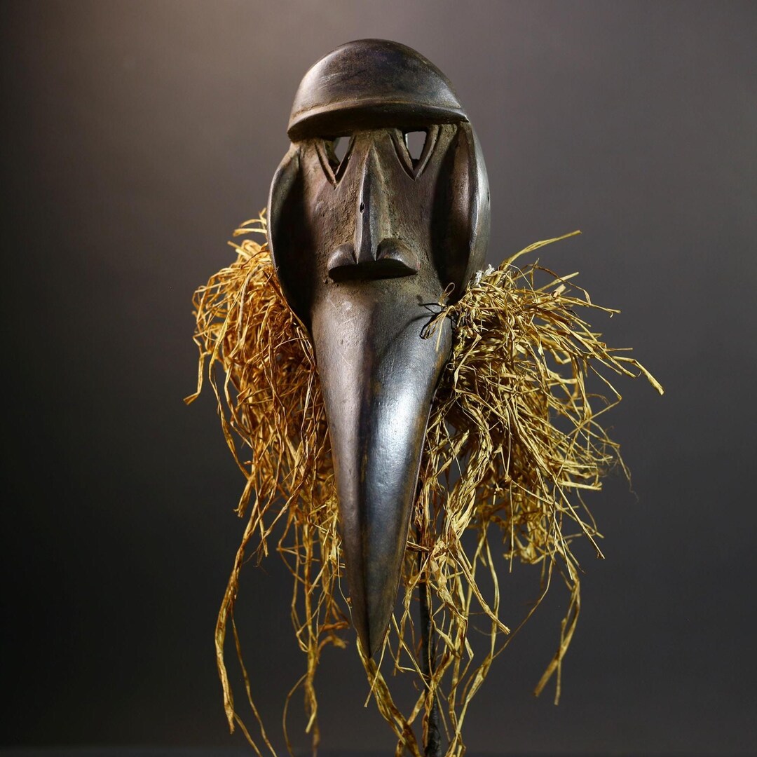 African Dan Bird Mask | Tribal Wood Spirit Mask | Long Beak Hand-carved ...