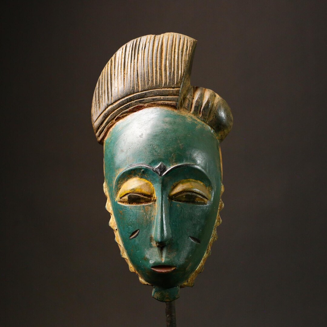 African Guro Mask Tribal Wall Decor Handmade Wood Carving Green ...