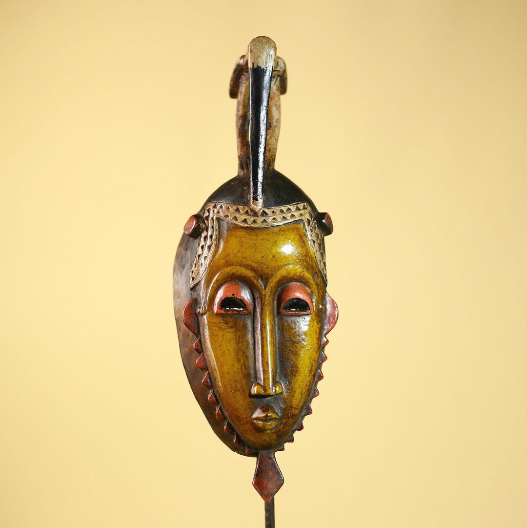 Rare African Mask Guro Tribal Wooden Art Bird Crest Handcarved Vintage ...