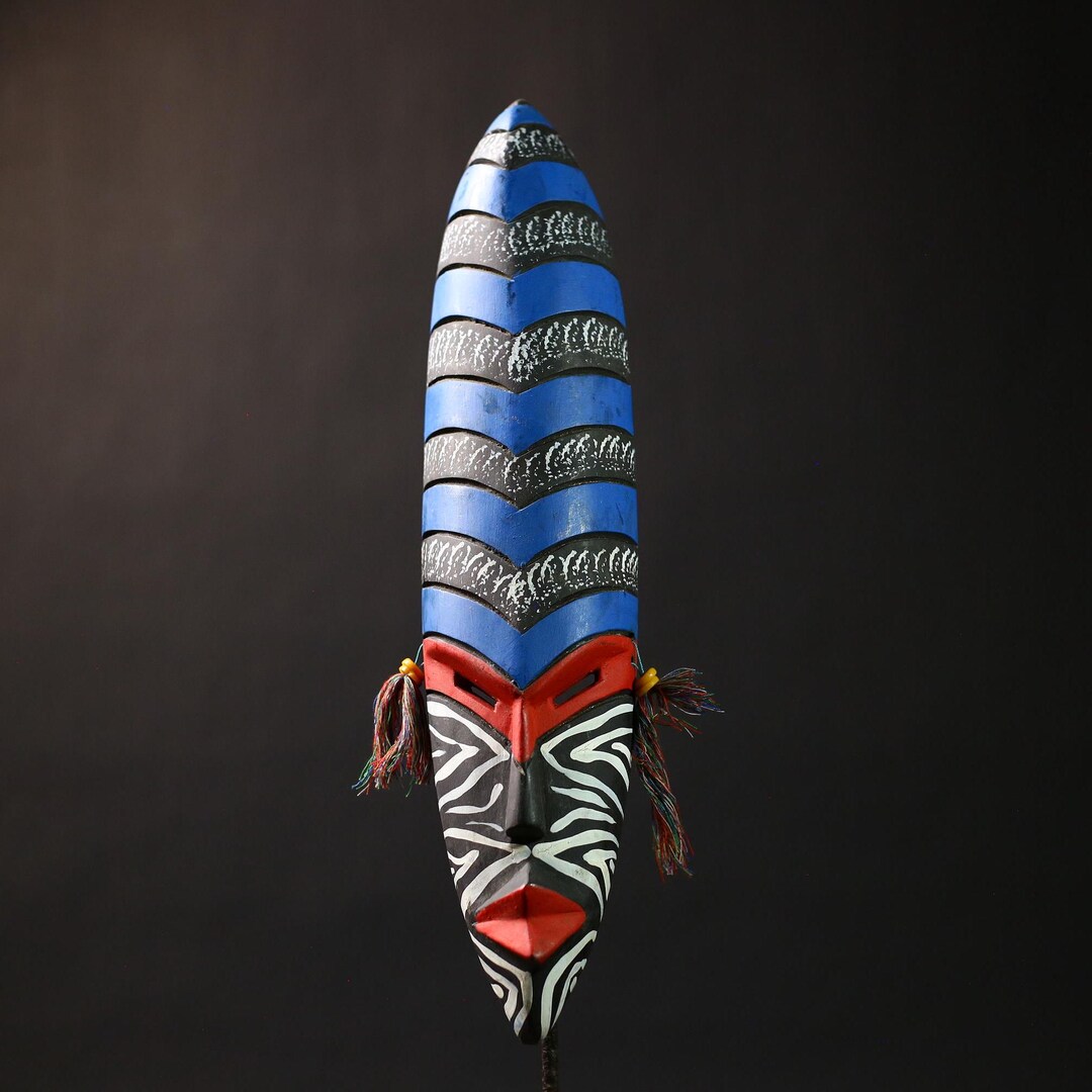 African Blue Ghana Mask | Handmade Tribal Art Decor | Unique Wall ...
