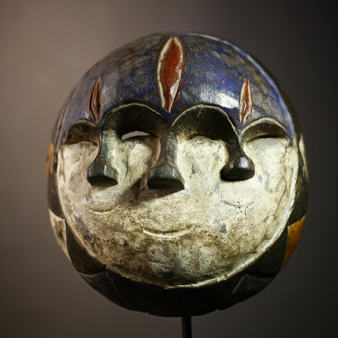 African Vintage Mask Art Lega Multi Eyes Unique Congo Tribal Wall Decor ...