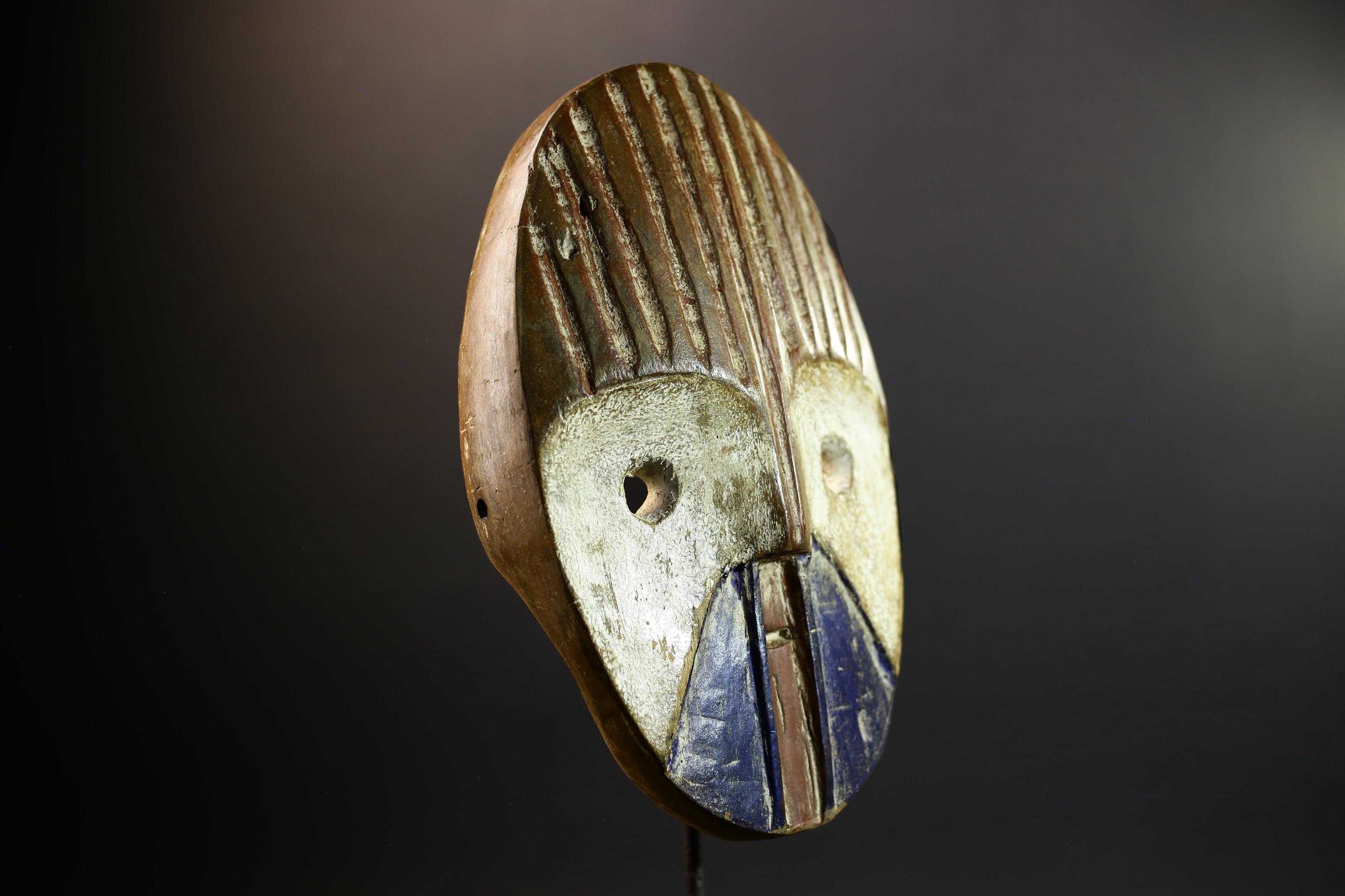 African Mask | Dan Ridged Forehead | Blue Chin Wall Decor | Hand-carved ...