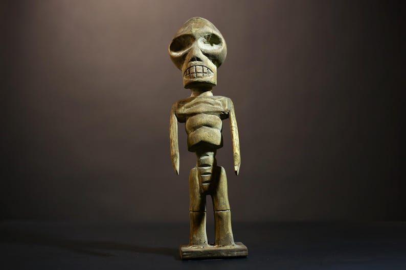 Hand-carved Tiv Tribal Skeleton: African Wood Sculpture, Vintage Patina ...