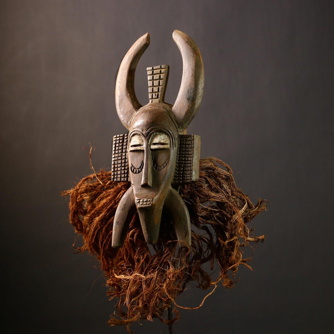 Senufo Tribe Face Mask | African Vintage Wood Decor | Authentic Tribal ...