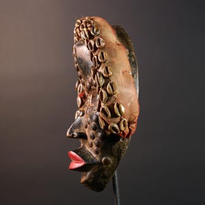 Africa Dan Mask Carved Wood Tribal Face Headdress With Cowrie Shells ...