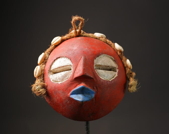 African Wood Mask Antique Ghanaian Round RAFFIA Mask Hand Carved Home ...