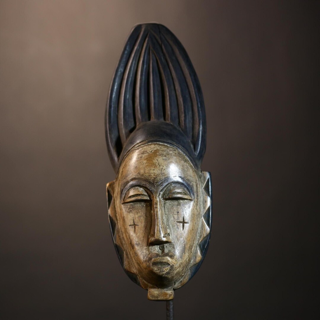 African Mask From Baule Tribe With Tall Ridged Crest and Scarification ...