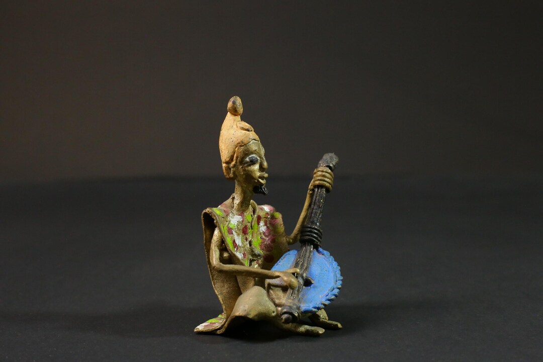 African Brass Kora Player Statue: Benin Tribal Art Decor-g2891 - Etsy