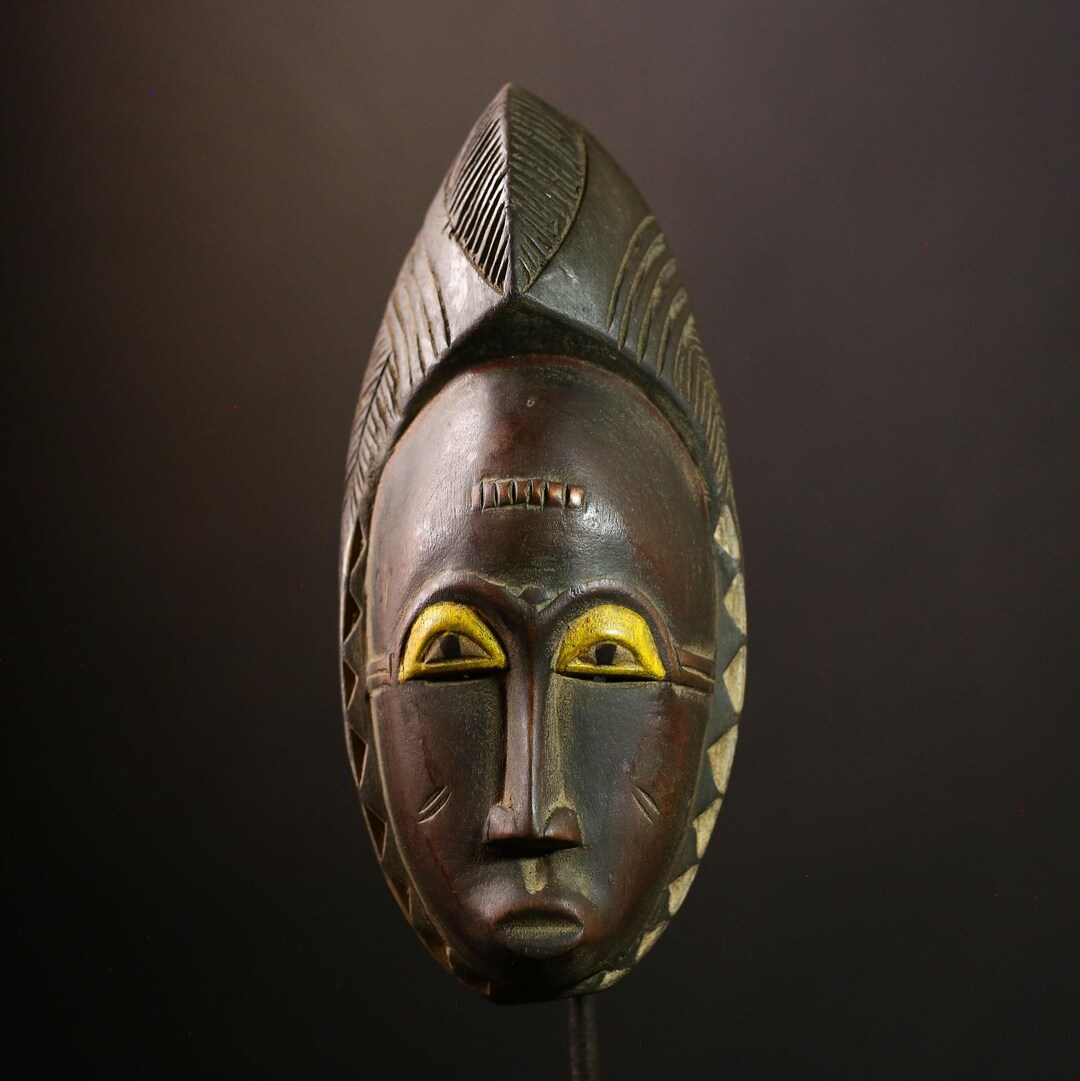 Hand-carved African Guro Mask With Horned Crown: Ivorian Tribal Art ...