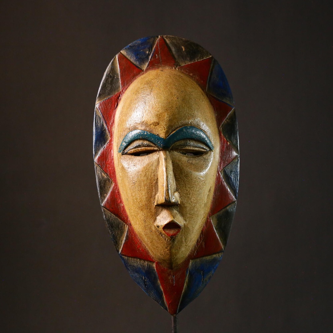 African Teke Eket Moon Mask | Handmade Tribal Wood Art | Antique Wall ...