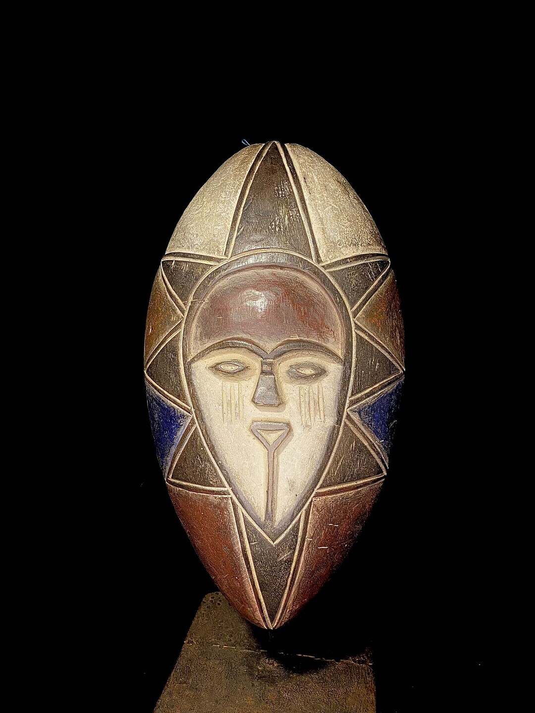 African Tribal Face Mask Wood Hand Carved Vintage Wall Hanging Fang ...