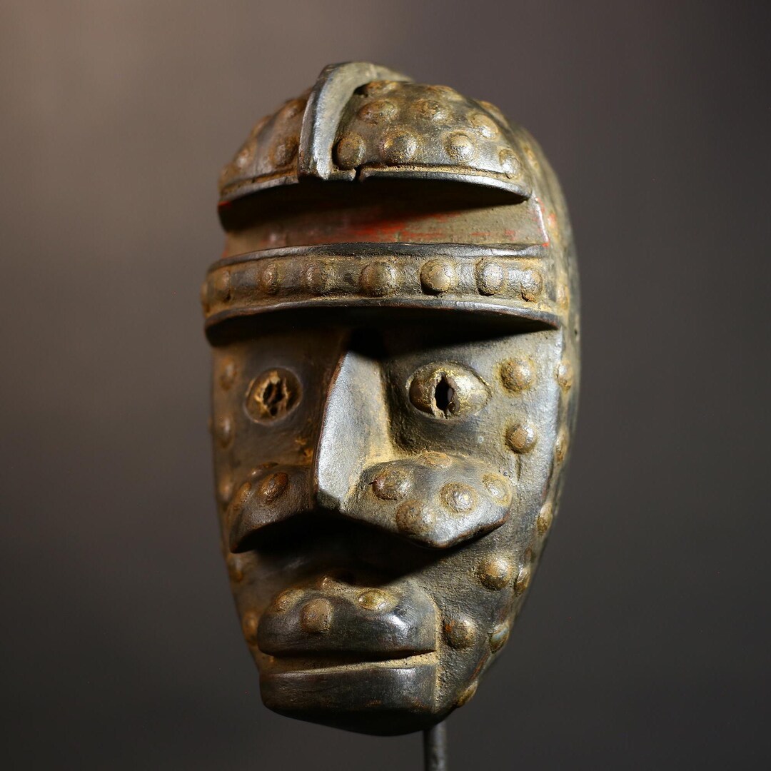 African Tribal Mask Hand Carved Wood Black Congo Sculpture Face Wall ...