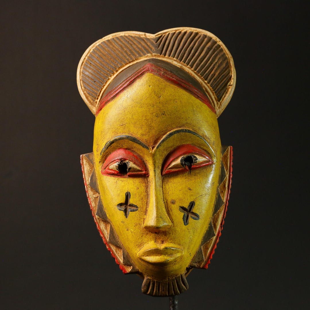 African Guru Mask | Handcrafted Wood Wall Decor | Traditional Yellow ...