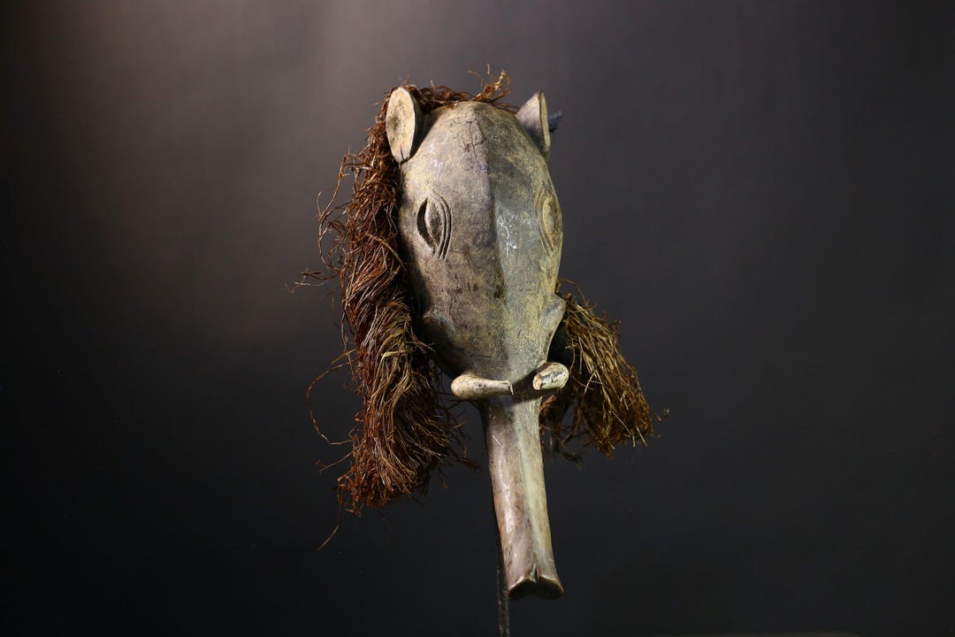 African Mask - Unique Tribal Elephant Design, Handcrafted Babanki and ...