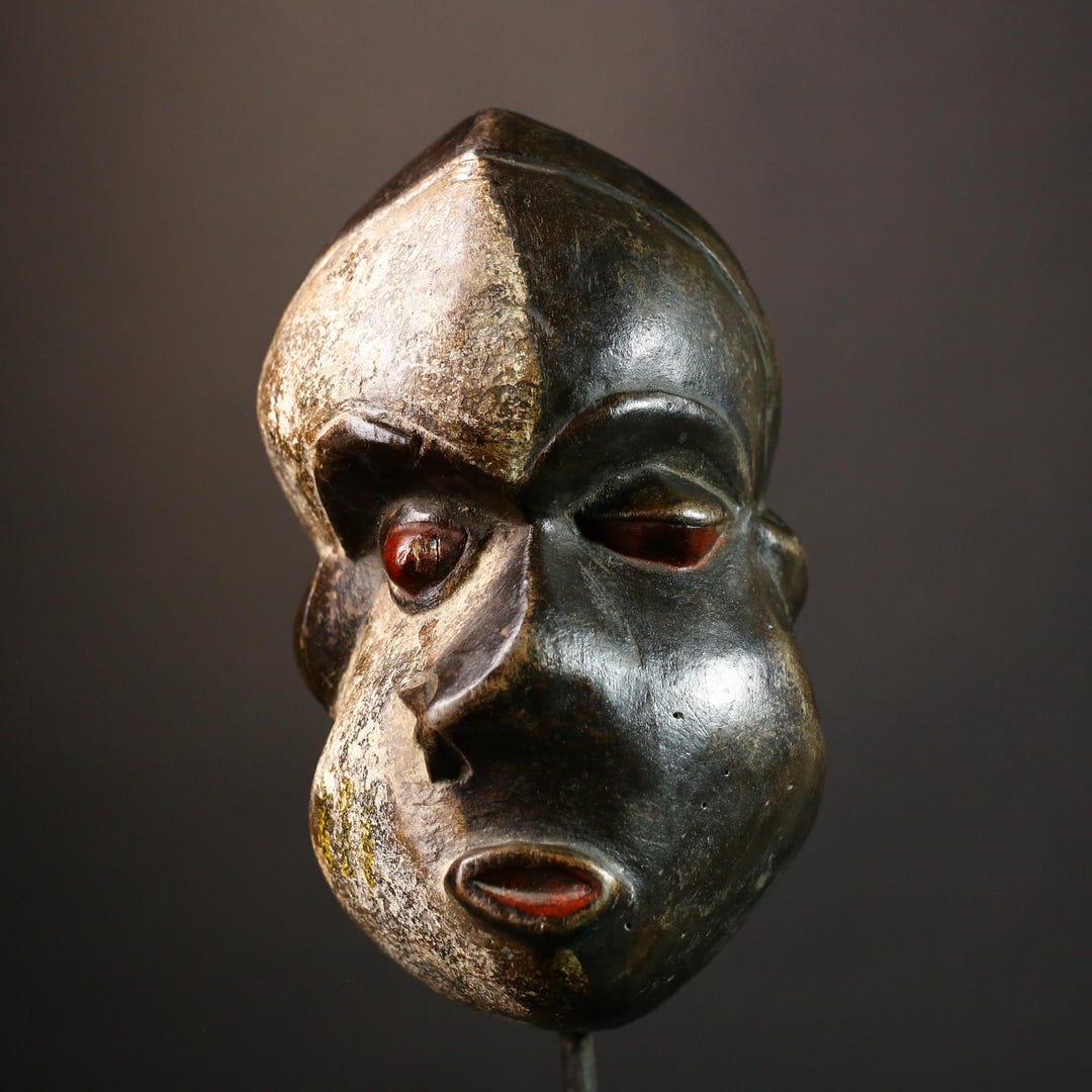African Mask Dan Tribe Spirit Face Mask Asymmetrical Cheek Carving Red ...