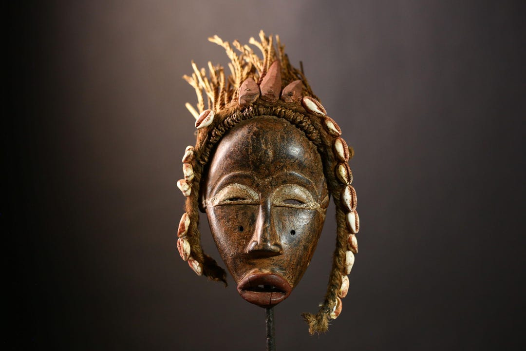 Authentic African Dan Tribe Mask With Cowrie Shells Handcrafted Antique ...