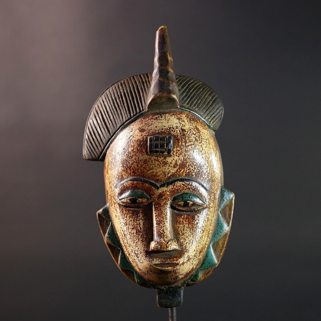 African Baule Mask Portrait Tribal Face Carving Ivory Coast Spiritual ...