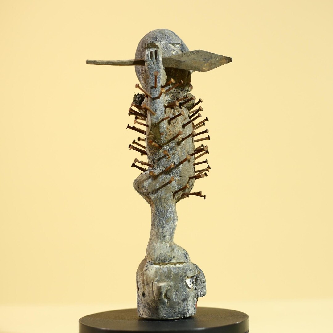 African Nail Fetish Statue Carved Wood Congo Tribal Ritual Art Decor ...