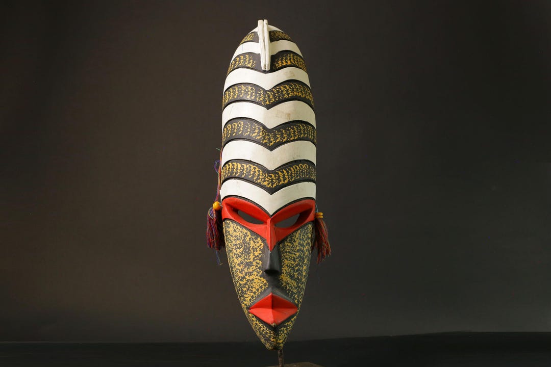 African Ghana Tribal Mask | Hand-carved Wood Wall Decor | Vintage ...