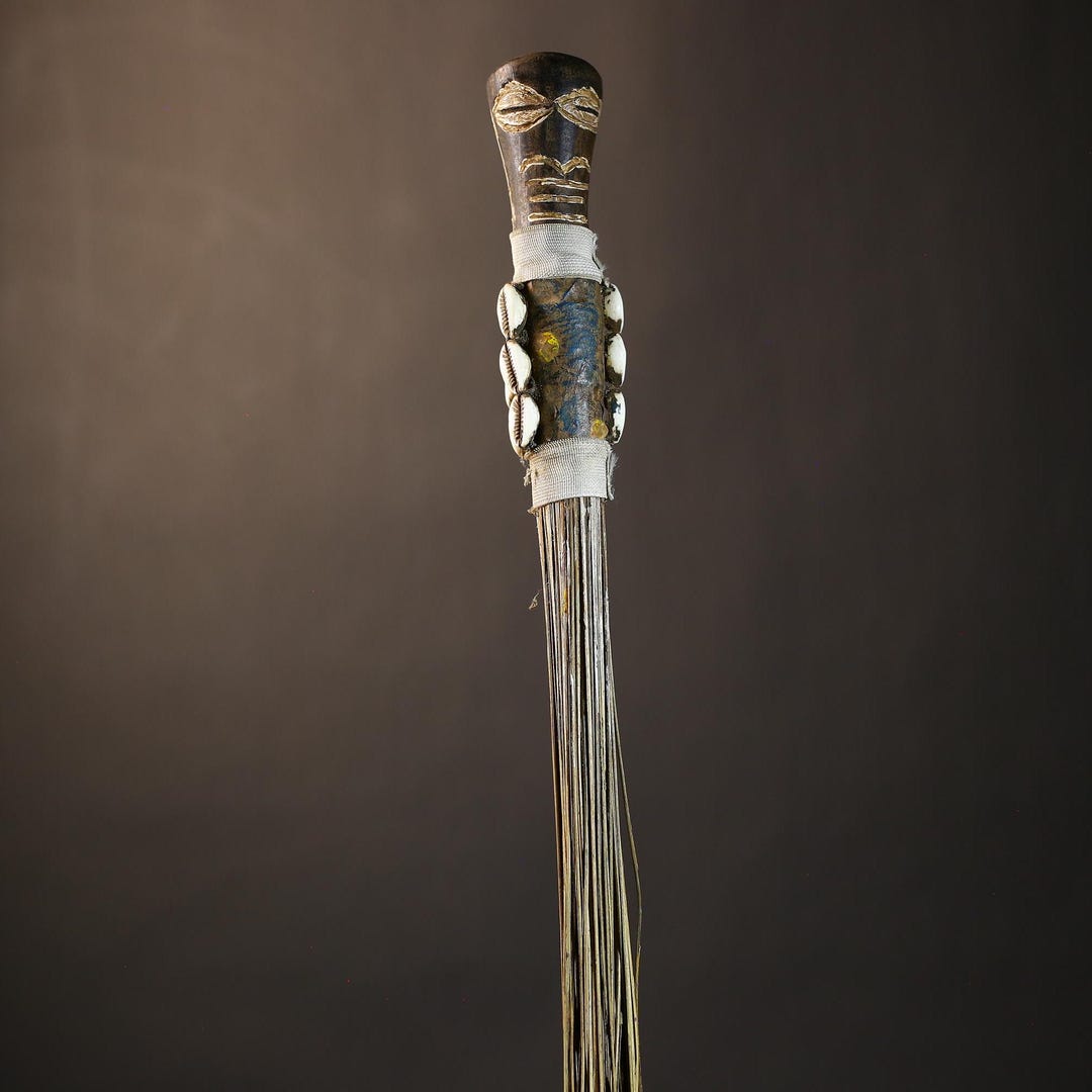 African Fly Whisk: Tribal Raffia Staff With Cowrie Shells-g4902 - Etsy