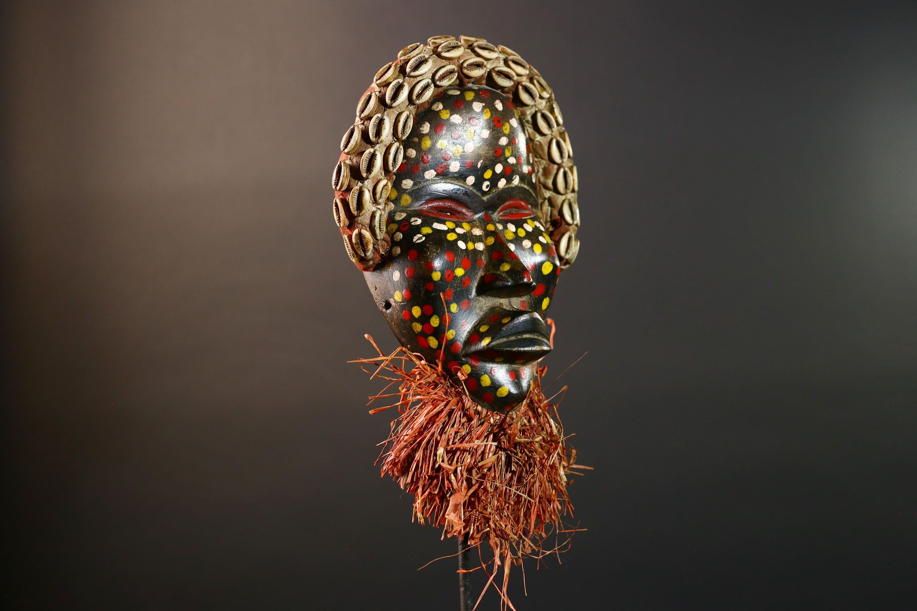Hand-carved African Cowrie Shell Mask: Tribal Wooden Wall Art With ...