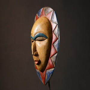 African Teke Eket Moon Mask | Handmade Tribal Wood Art | Antique Wall ...