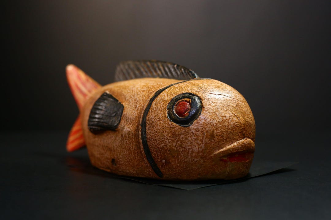 African Mask Hand-carved Bozo Fish Puppet Art Tribal Wall Hanging ...