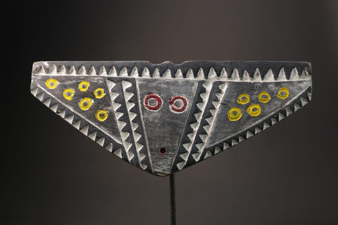 African Wooden Mask With Geometrical Design - Hand Carved Wall Hanging ...