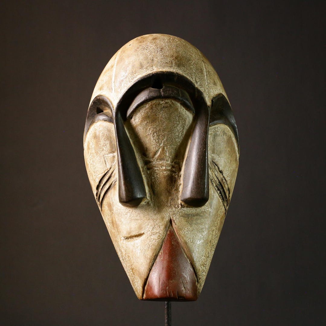 Carved Congo Mask With Triple Form Antique Lega Spirit Face Mask From ...