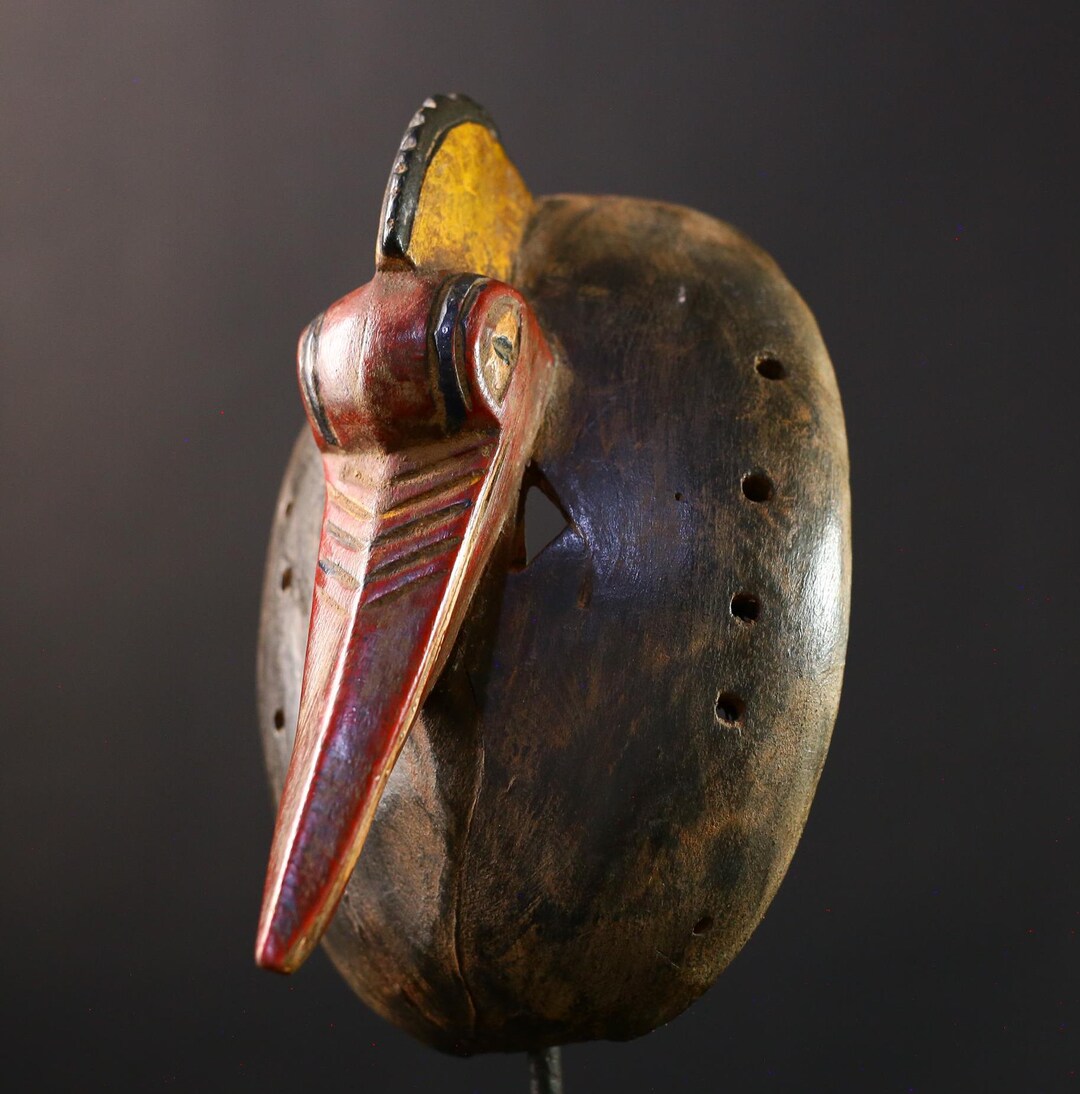 Hand-carved Baule Stork Mask | Unique African Tribal Decor | Wooden ...