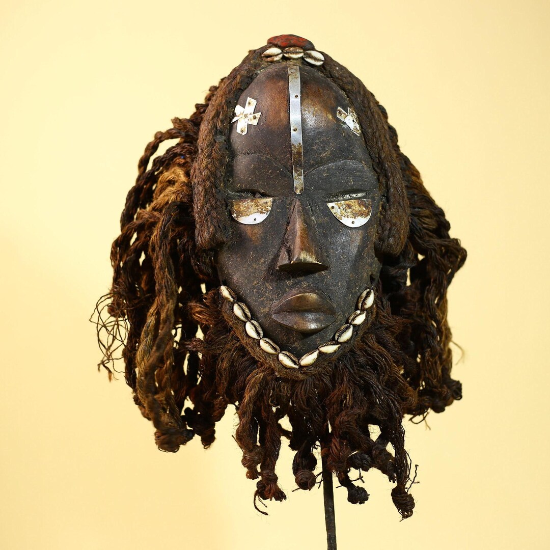 Vintage Dan Tribal Mask With Cowrie Beads & Braided Fiber – African Art ...