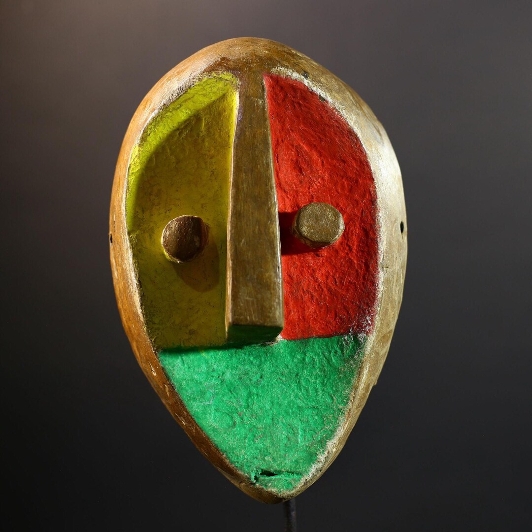 African Mask | Teke Tricolor | Congo Tribal Wall Decor | Hand-carved ...