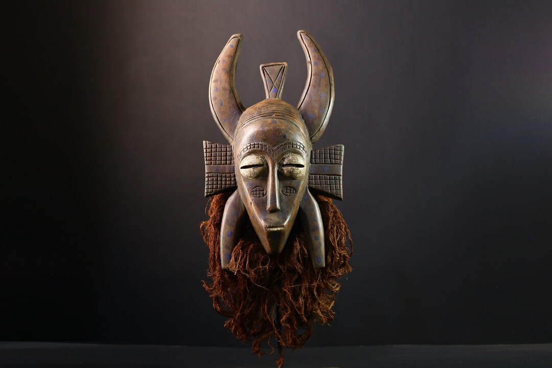 African Mask Kpélié Senoufo, Hand-carved Wood Mask With Black Patina ...