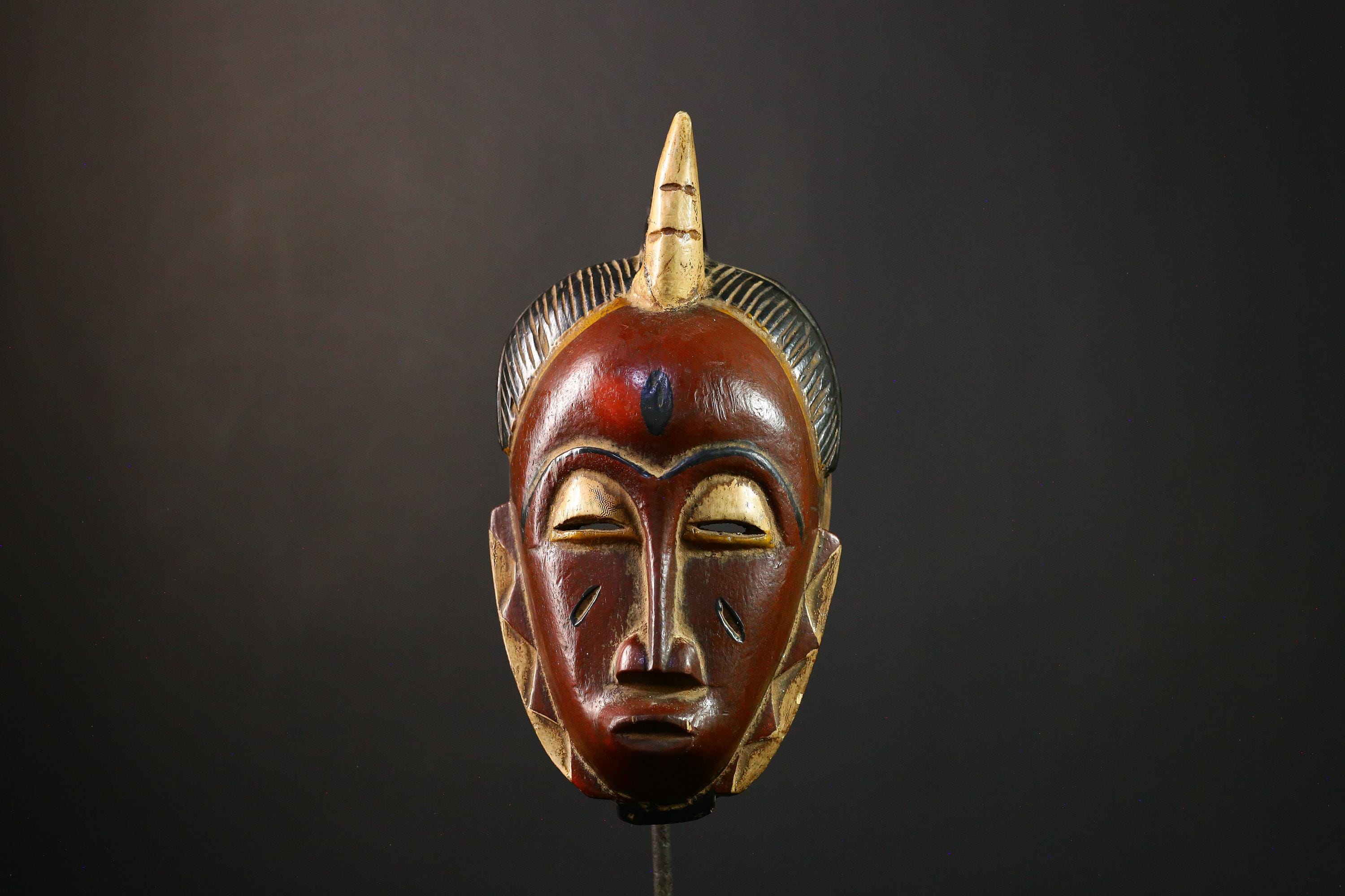 African Guro Tribal Mask: Hand-carved Wood Sculpture, Ivory Coast Decor ...
